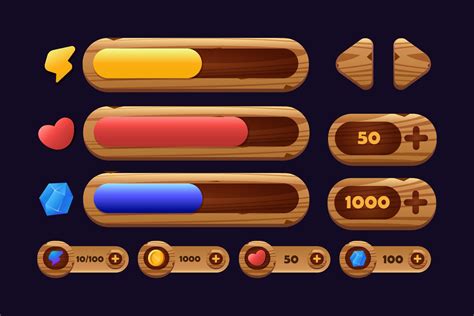 Game Buttons Of Wooden And Gold Texture Cartoon Menu Interface Elements 16666359 Vector Art At