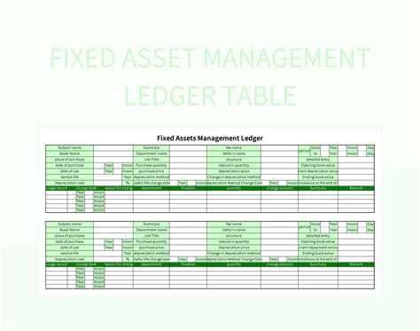 Fixed Asset Management Ledger Table Excel Template And Google Sheets File For Free Download