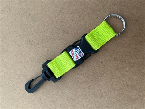 New Quick Release Assembly Clip With Split Ring On One End High Viz Neon Green Webbing