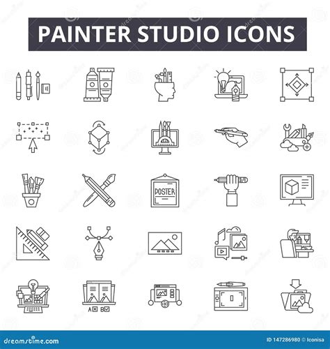 Painter Studio Line Icons, Signs, Vector Set, Linear Concept, Outline Illustration Stock Vector ...