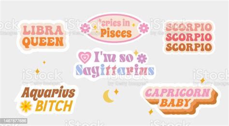 조디악 표지판 천칭 자리 물고기 자리 전갈 자리 궁수 자리 물병 자리 염소 자리 재미있는 스티커 벡터 스티커에 대한 스톡 벡터 아트 및 기타 이미지 Istock