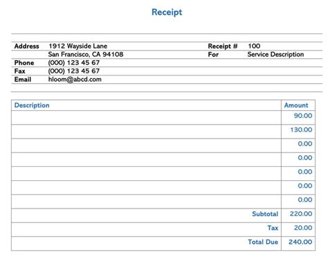 18 Free Service Receipt Bill Templates Word Excel