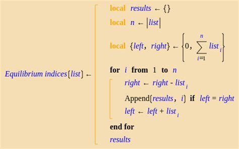 Equilibrium Index Rosetta Code