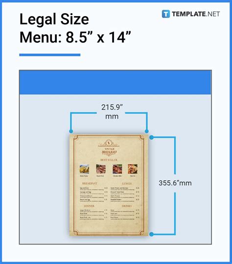 menu size dimension inches mm cms pixel