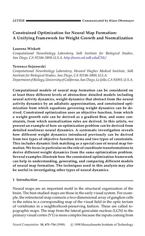Pdf Constrained Optimization For Neural Map Formation A Unifying
