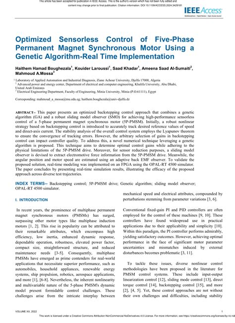Pdf Optimized Sensorless Control Of Five Phase Permanent Magnet