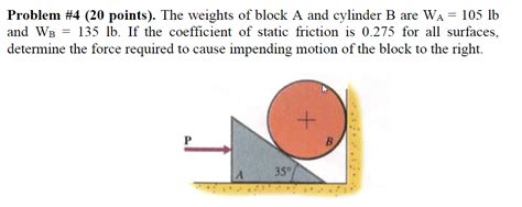 Solved Problem 4 20 Points The Weights Of Block A And Chegg Com