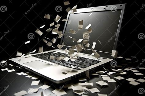 Personal Data Leak Symbolized By Flying Papers From Open Laptop
