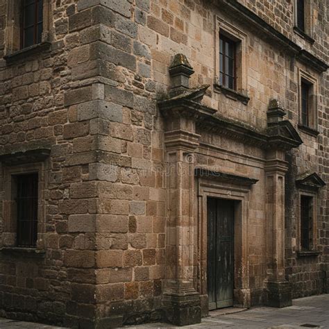 Historic Stone Building Corner With Romanesque Architectural Details