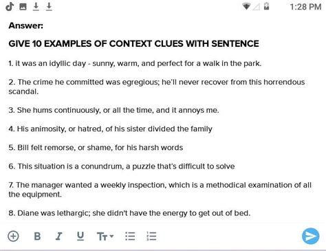 GIVE 10 EXAMPLES OF CONTEXT CLUES WITH SENTENCE Brainly Ph