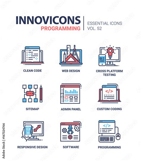 programming modern vector line design icons set stock vector adobe