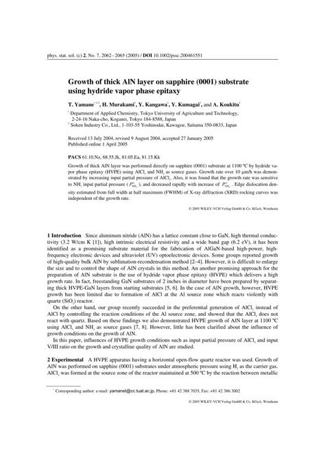 Pdf Growth Of Thick Aln Layer On Sapphire 0001 Substrate Using