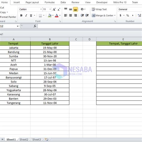 Cara Menggabungkan Kolom Tempat Dan Tanggal Lahir Pada Excel Komputer