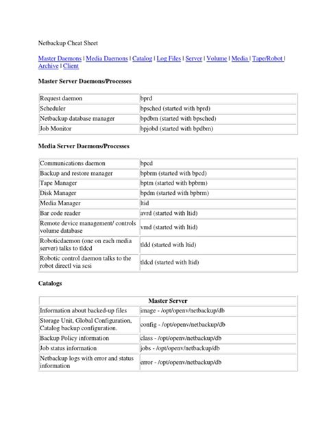 Netbackup Cheat Sheet Pdf Backup Information Science