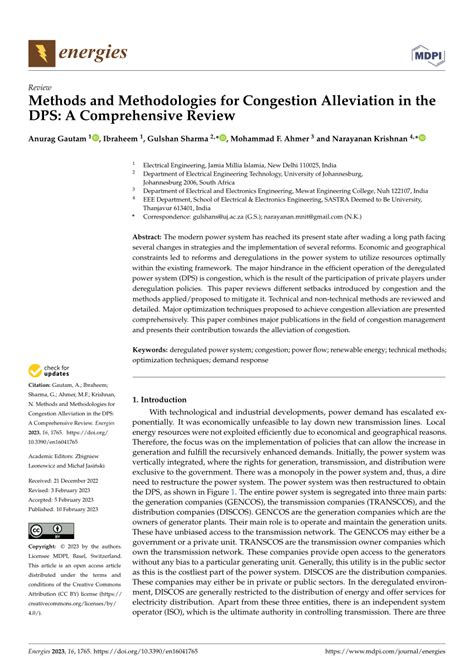 Pdf Methods And Methodologies For Congestion Alleviation In The Dps A Comprehensive Review