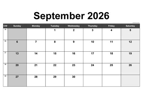 September 2026 Calendar Free Printable Pdf And Excel