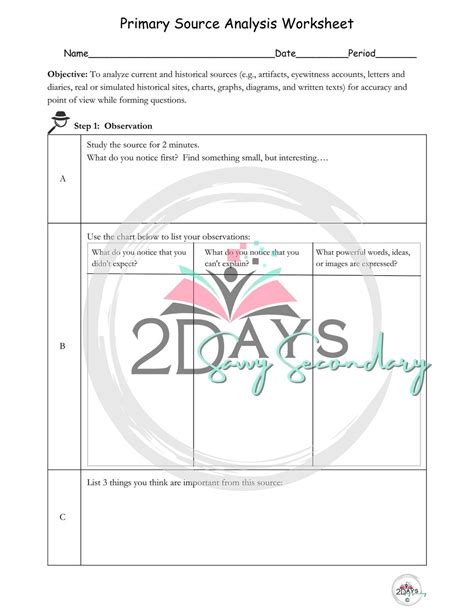 Primary Source Analysis Worksheet Etsy