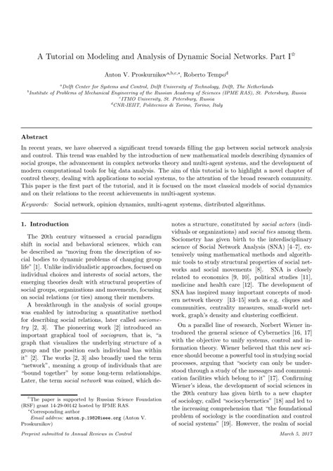 pdf a tutorial on modeling and analysis of dynamic social networks