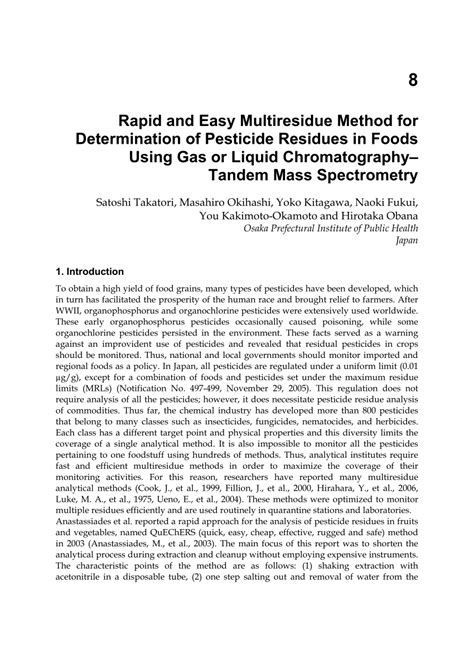 Pdf Rapid And Easy Multiresidue Method For Determination Of Pesticide Residues In Foods Using