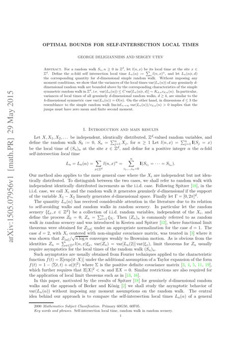 Pdf Optimal Bounds For Self Intersection Local Times