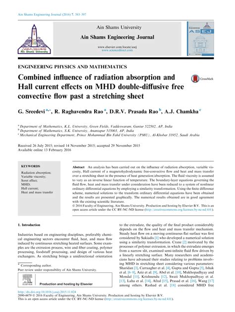 Pdf Combined Influence Of Radiation Absorption And Hall Current Effects On Mhd Double