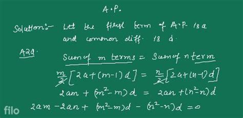 If The Sum Of First M Terms Of An AP Is The Same As The Sum Of Its First