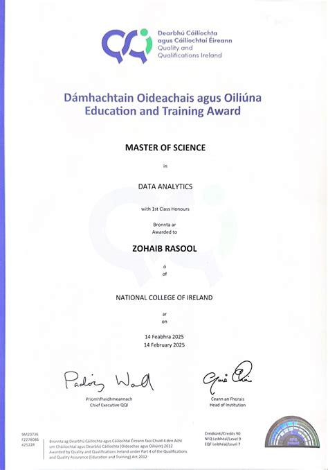 Graduation Dataengineering Dataanalytics Firstclasshonours Nci Ai Zohaib Rasool 24