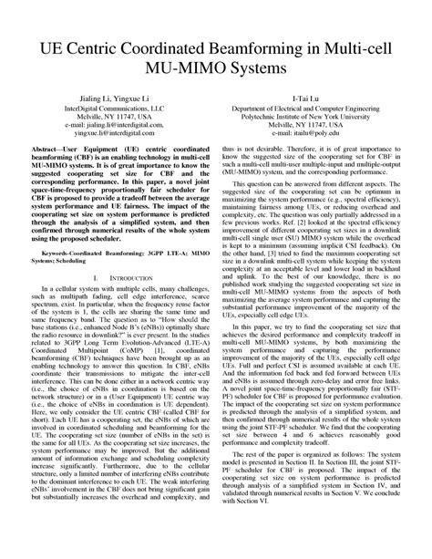 Ue Centric Coordinated Beamforming In Multi Cell Mu Mimo Systems