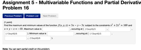 Solved Assignment Multivariable Functions And Partial Chegg