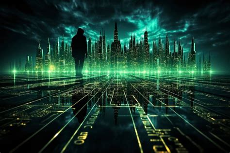 Premium Ai Image Back View Of Young Man Standing In Cyberspace With Binary Code Cyber Security