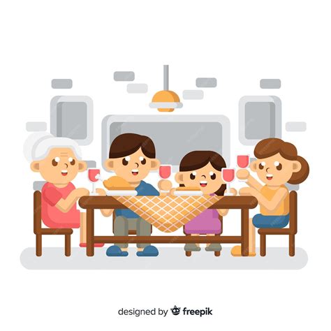 Семья сидит за столом Бесплатно векторы