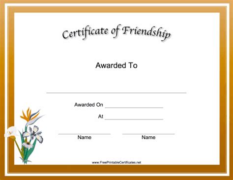 Free Printable Certificate of Friendship