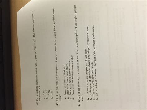 For A Multiple Regression Model Ssr Determination Is