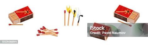 Kotak Korek Api Dan Cocokkan Sebagai Tongkat Kayu Kecil Untuk Memulai Set Vektor Api Ilustrasi