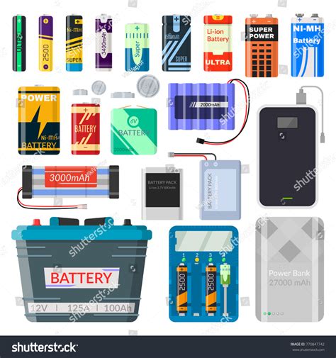 Lithium Batteries Set Different Types Batteries Stock Vector Royalty Free 770847742 Shutterstock