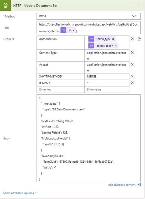 Updating Sharepoint Online Document Set In Microsoft Flow Including