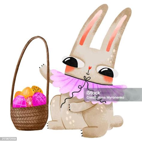 부활절을 위한 토끼와 바구니 달걀 부활절 토끼 고립 된 배경에 부활절에 대 한 어린이 손으로 그린 만화 그림 0명에 대한 스톡 벡터 아트 및 기타 이미지 Istock