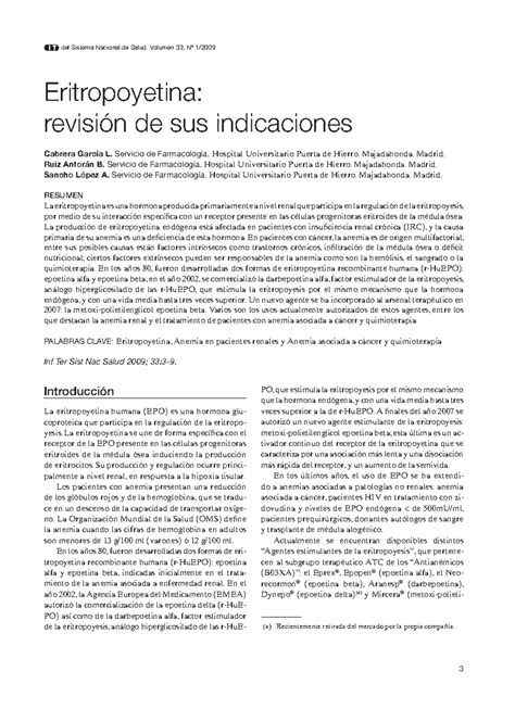 Vol33 1eritropoyetina Introducción La eritropoyetina humana EPO es una hormona glu