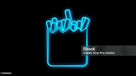 네온 스타일로 감자 튀김을 검은 색 배경 벡터 일러스트레이션에 패스트 푸드 비문과 파란색 네온 네온 사인 식욕을 돋우는 감자 카페와 레스토랑의 장식 프렌치 프라이에 대한