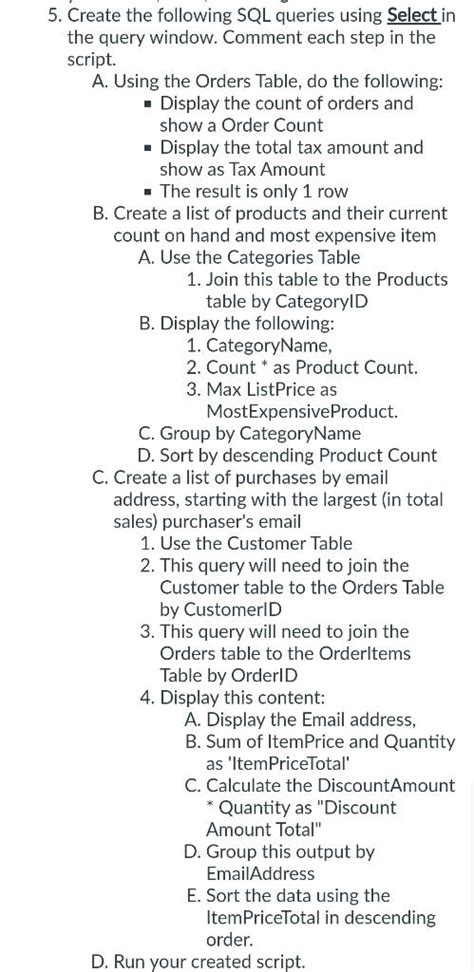 Solved Create The Following SQL Queries Using Select In Chegg Com