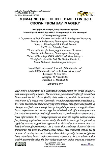 Pdf Estimating Tree Height Based On Tree Crown From Uav Imagery