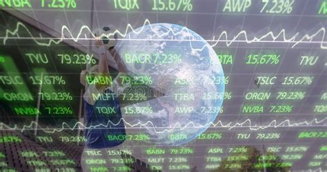 Rotating Earth Animation With Stock Market Data And Graphs Overlaying Visual Display Stock