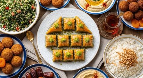 Traditional Middle Eastern Assorted Food Platter Stock Illustration