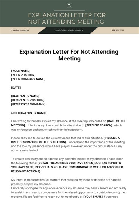 Free Explanation Letter For Not Attending Meeting Template To Edit Online