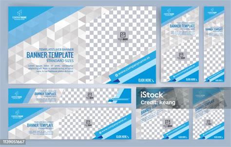 파란색과 흰색 웹 배너 템플릿 사진에 대 한 공간을 가진 표준 크기 현대적인 디자인 0명에 대한 스톡 벡터 아트 및 기타 이미지 0명 개념 광고 Istock