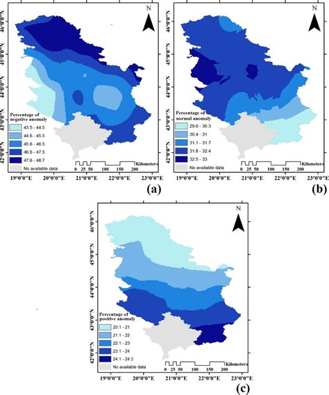 Maps Of Percentages Of A Negative B Normal And C Positive Anomaly