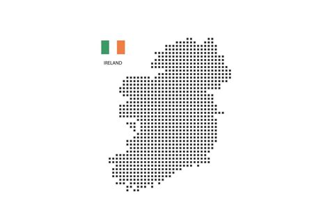 Vector Square Pixel Dotted Map Of Ireland Isolated On White Background With Ireland Flag