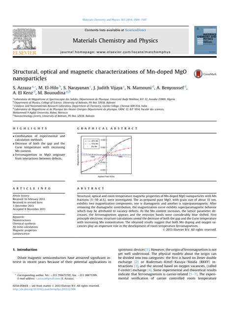 Pdf Structural Optical And Magnetic Characterizations Of Mn Doped