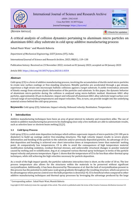 Pdf A Critical Analysis Of Collision Dynamics Pertaining To Aluminum