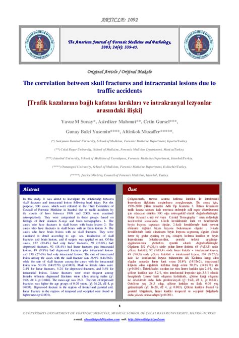 Pdf The Correlation Between Skull Fractures And Intracranial Lesions Due To Traffic Accidents